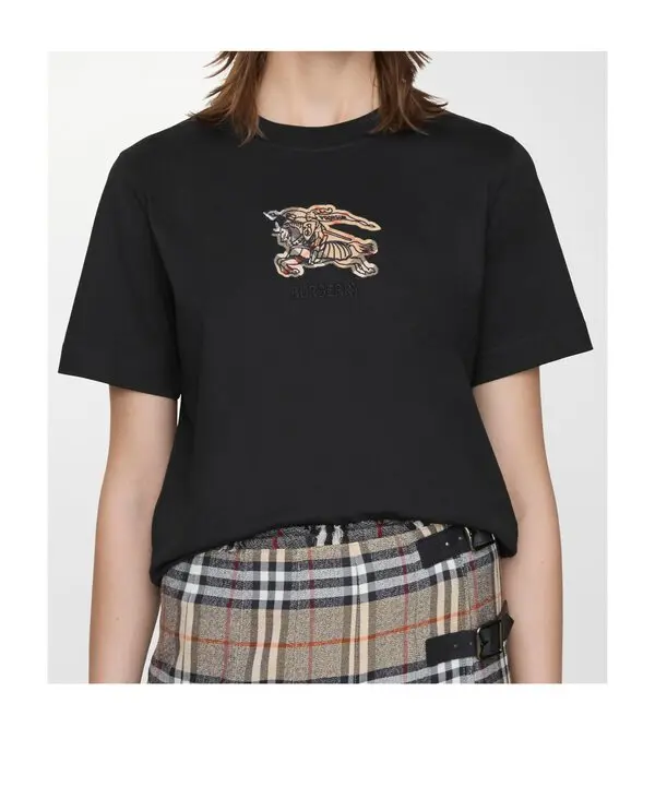 Burberry Crewneck T-shirt With Embroidered Equestrian Knight Design - Black