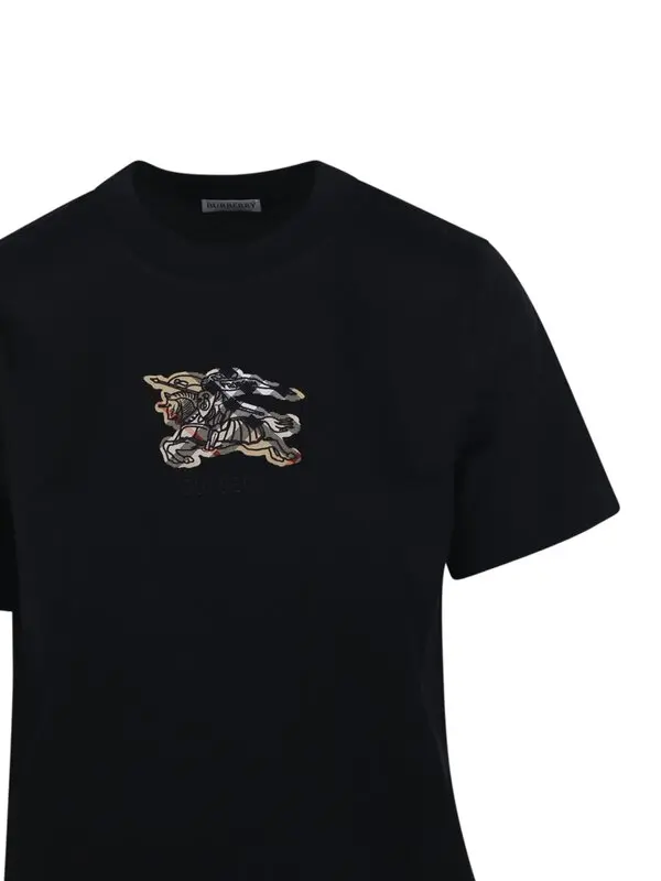 Burberry Crewneck T-shirt With Embroidered Equestrian Knight Design - Black