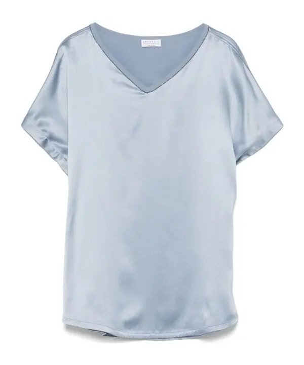Brunello Cucinelli V-neck Short Sleeve Top With Monili Chain