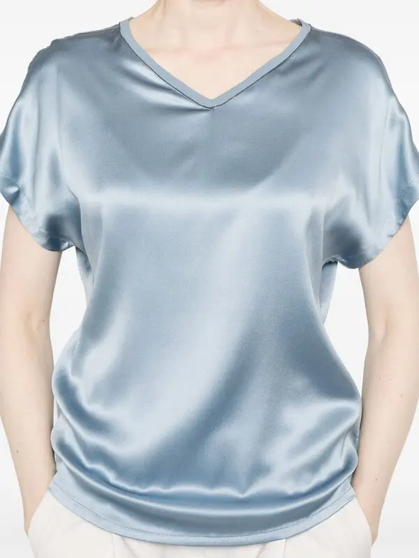 Brunello Cucinelli V-neck Short Sleeve Top With Monili Chain