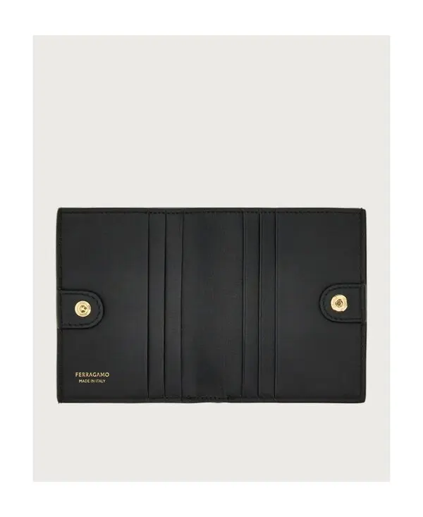 FERRAGAMO Gancini Clasp Compact Wallet - Black