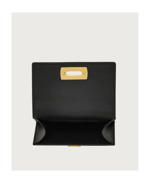 FERRAGAMO Gancini Clasp Compact Wallet - Black