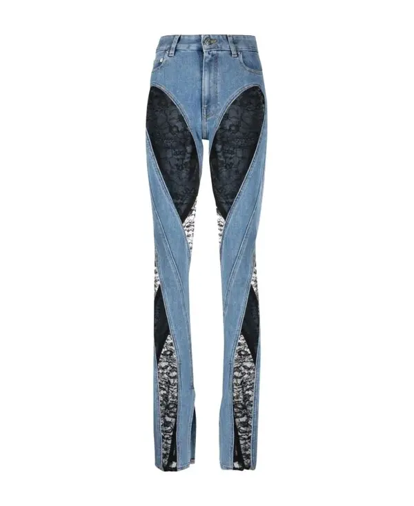 MUGLER Lace-panel Skinny Jeans - Blue