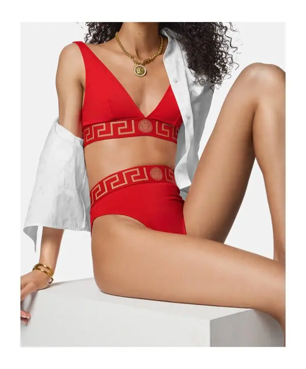 Versace Greca Border High-waist Bikini Briefs - Red
