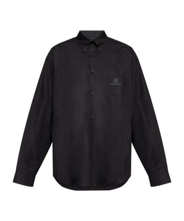 Balenciaga Bb Logo Embroidered Long-sleeved Shirt - Black