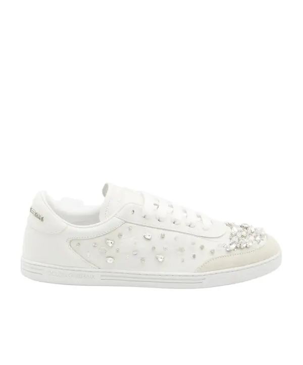 Dolce & Gabbana Embellished Calf Leather Sneakers - White
