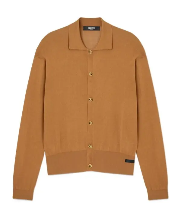 Versace Cardigan With Pointed Collar And Button Closure - Brown