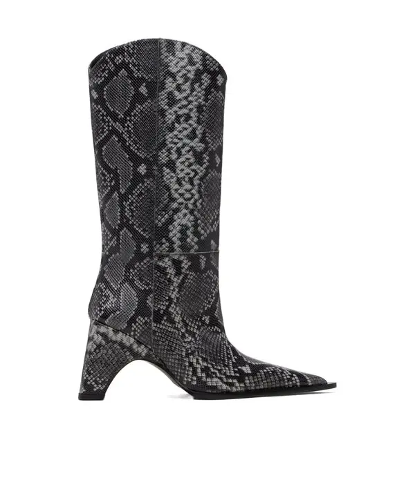 Coperni Pointed-toe Snakeskin Embossed Leather Boots - Black