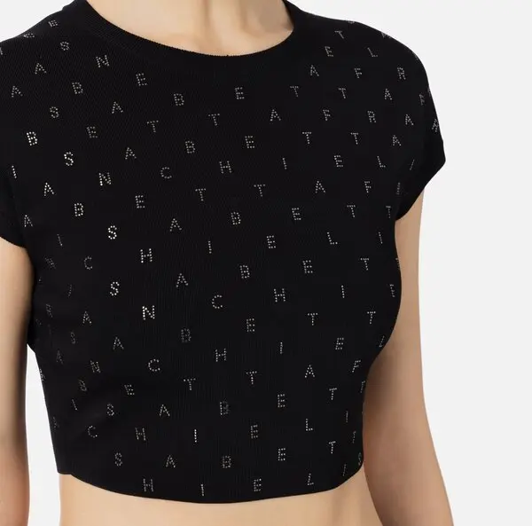 Elisabetta Franchi Logo Lettering Embellished Cropped Top