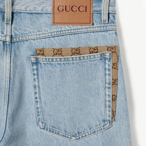 Gucci Gg Insert Washed Denim Jeans - Light Blue