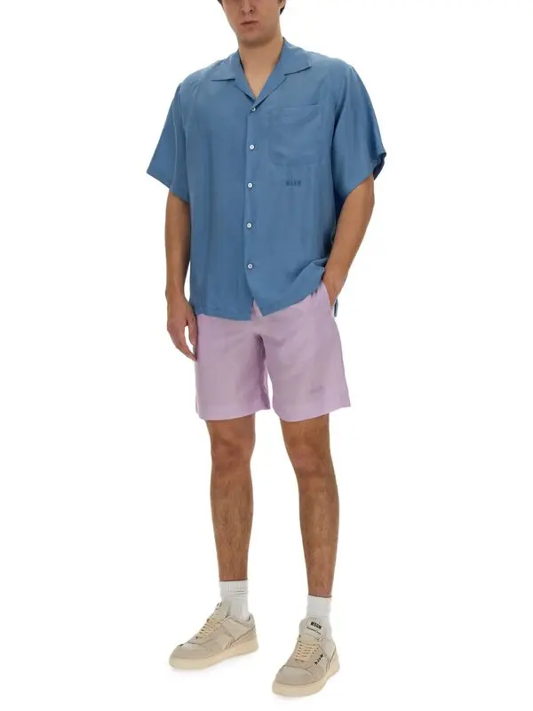 MSGM Logo Embroidered Thigh-length Shorts - Pink