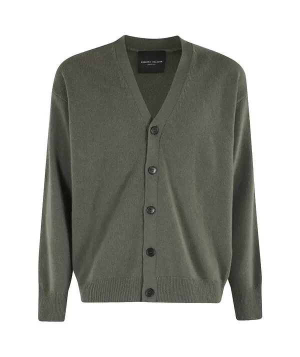 ROBERTO COLLINA V-neck Button-front Long-sleeve Sweater - Black