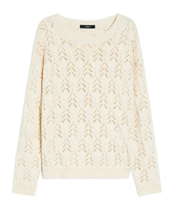 Max Mara Cotton Yarn Jumper With Pointelle Detail - Beige