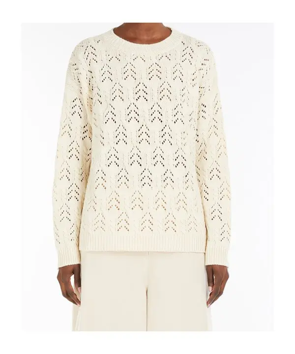 Max Mara Cotton Yarn Jumper With Pointelle Detail - Beige