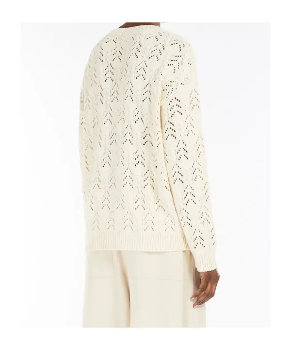 Max Mara Cotton Yarn Jumper With Pointelle Detail - Beige