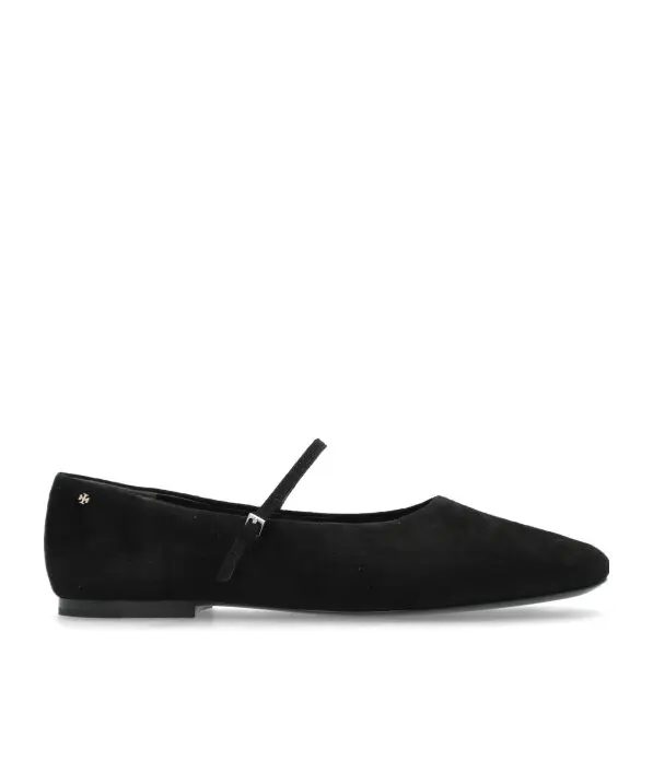 Tory Burch Suede Ballet Flats With Adjustable Ankle Strap - Black