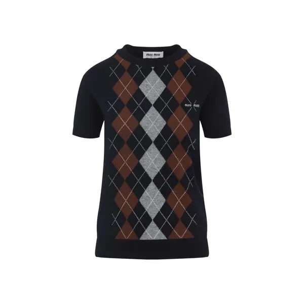 Miu Miu Cashmere Crew-neck Sweater With Argyle Pattern