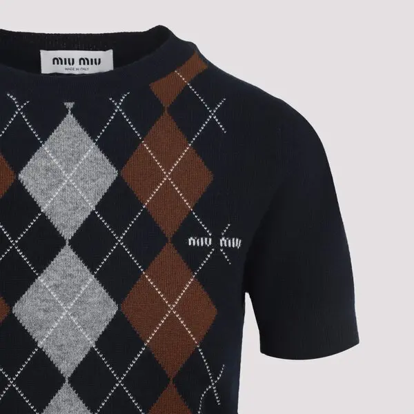 Miu Miu Cashmere Crew-neck Sweater With Argyle Pattern