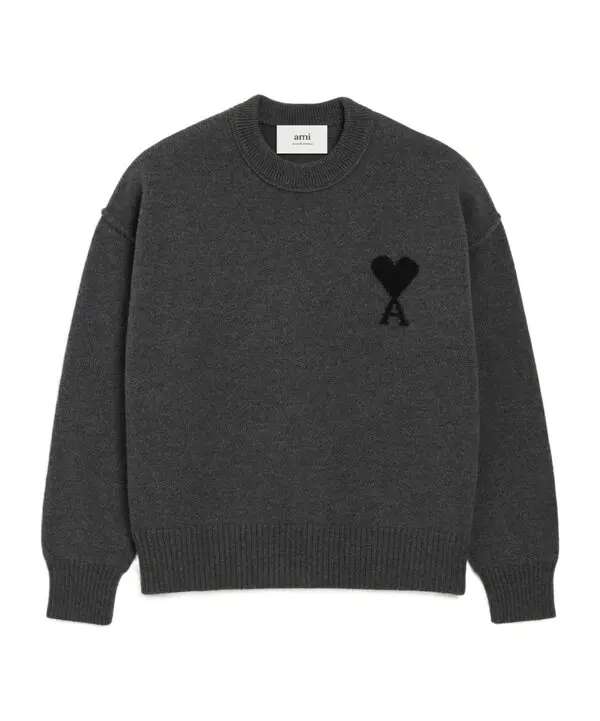 Ami Wool Sweater With De Coeur Detail - Black