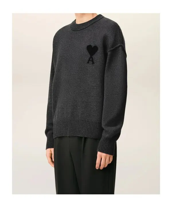 Ami Wool Sweater With De Coeur Detail - Black