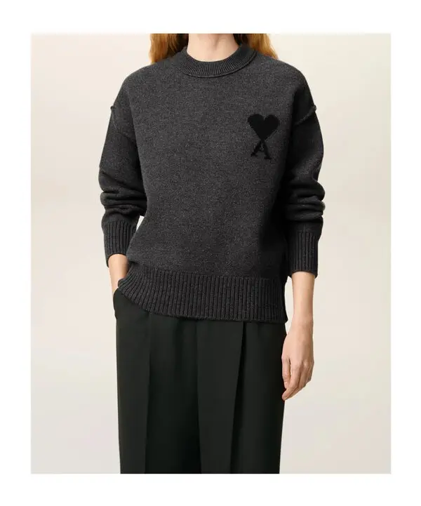 Ami Wool Sweater With De Coeur Detail - Black