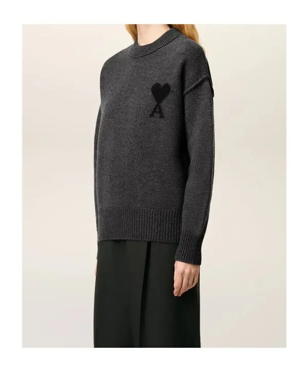 Ami Wool Sweater With De Coeur Detail - Black