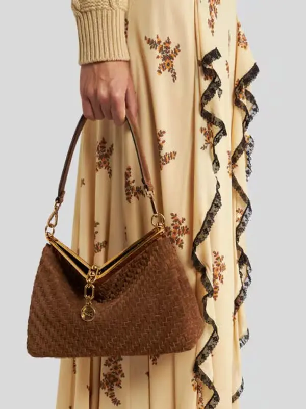 Etro Medium Woven Vela Bag - Brown