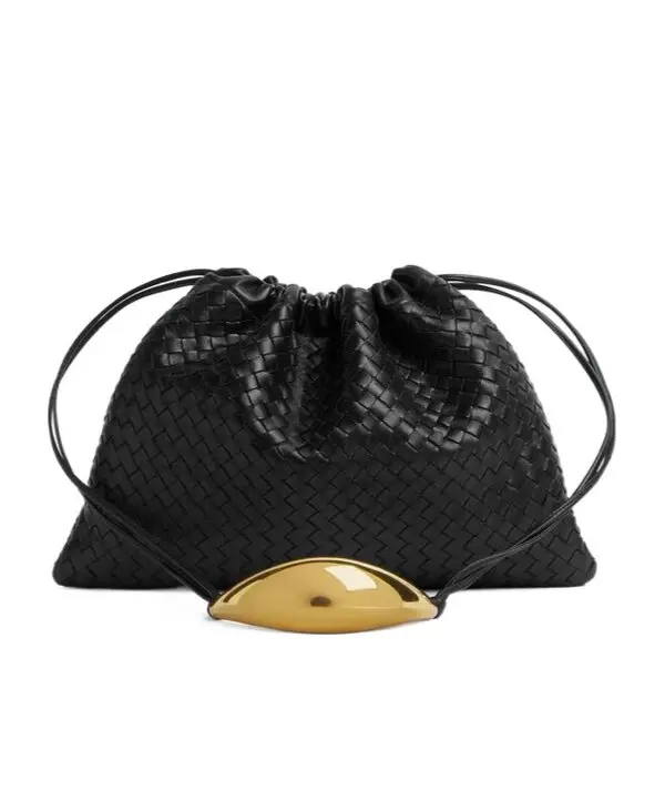 Bottega Veneta Woven Drawstring Bag With Engraved Metal Handles