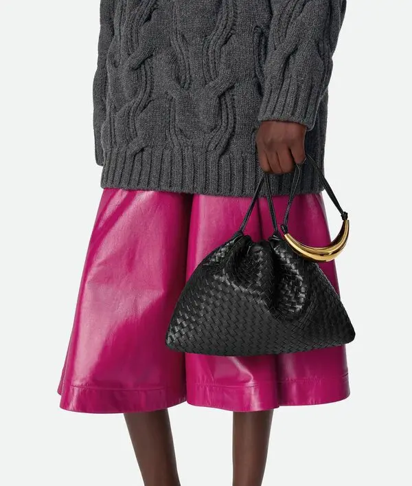 Bottega Veneta Woven Drawstring Bag With Engraved Metal Handles