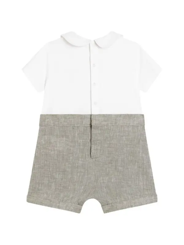 Dolce & Gabbana Interlock And Linen Romper With Dg Embroidery