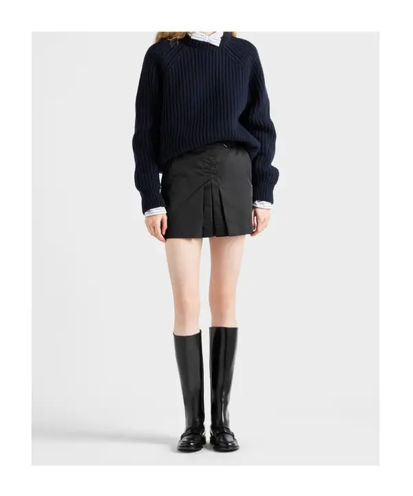 Prada Pleated Mini Skirt With Triangle Logo