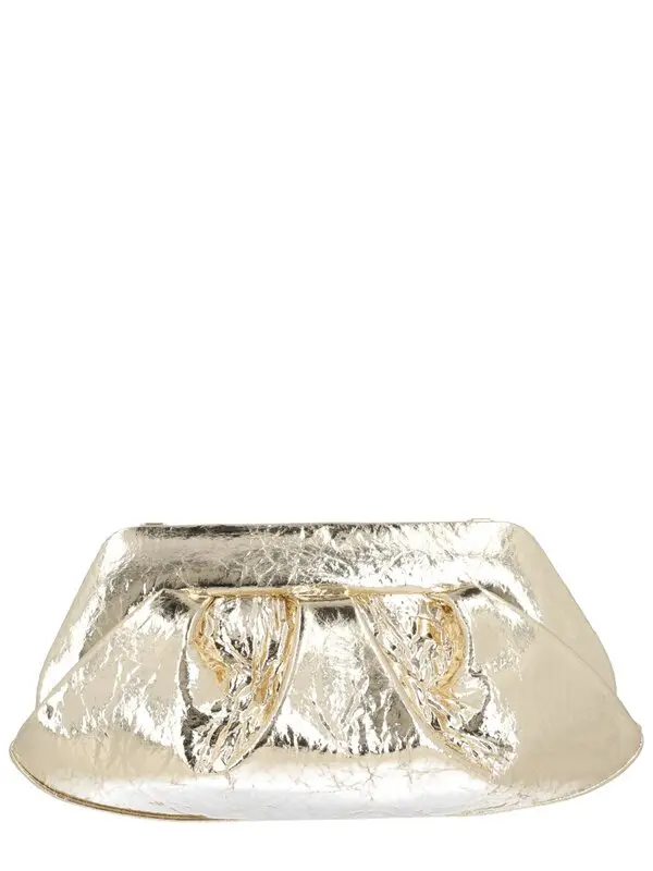 THEMOIRE Gea Metallic Ruched Clutch Bag - Nude