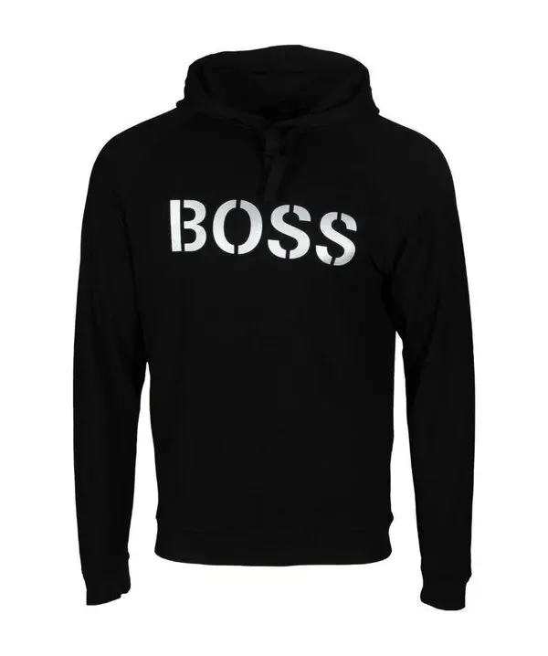 Hugo Boss Logo Print Drawstring Hoodie - Black