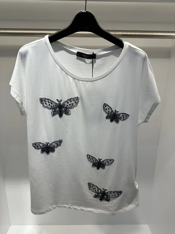 Max Mara Embellished Butterfly Print Short Sleeve Shirt - Gray