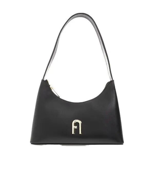 Furla Logo Plaque Leather Shoulder Bag - Black