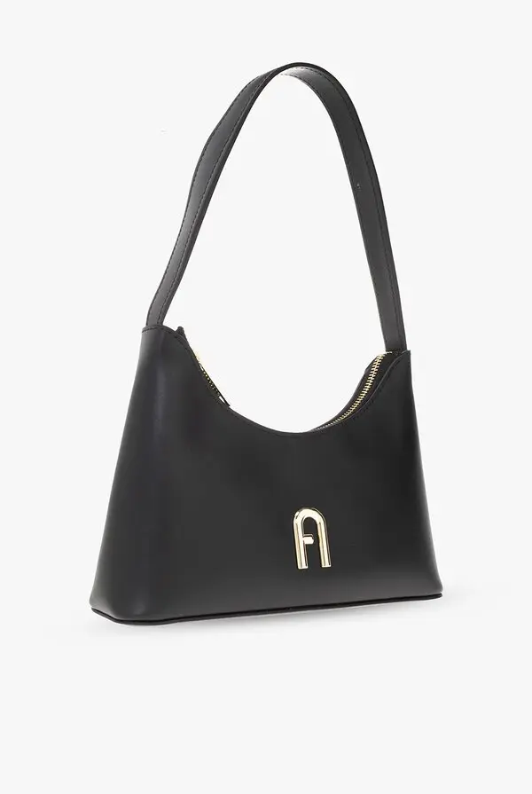 Furla Logo Plaque Leather Shoulder Bag - Black