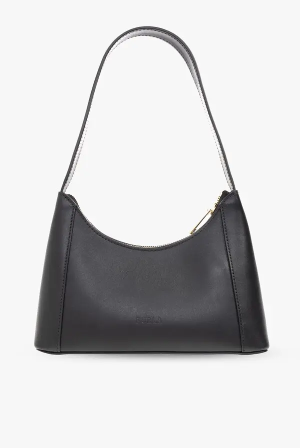Furla Logo Plaque Leather Shoulder Bag - Black