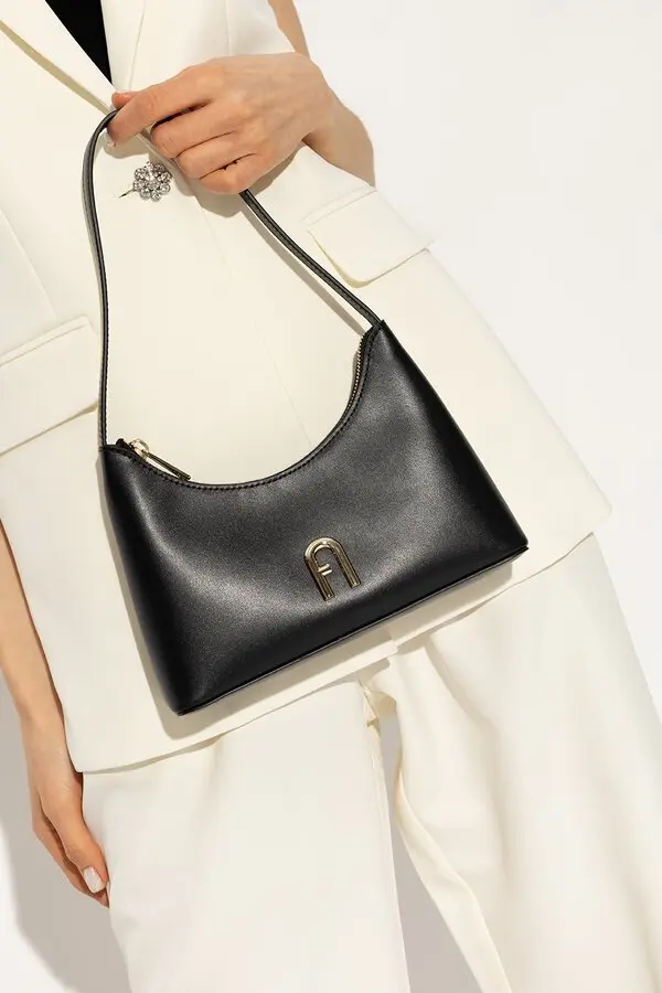 Furla Logo Plaque Leather Shoulder Bag - Black