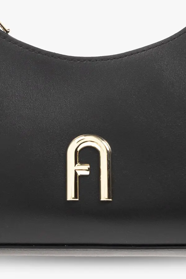 Furla Logo Plaque Leather Shoulder Bag - Black