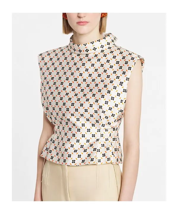 LANVIN Sleeveless Geometric Floral Top - White