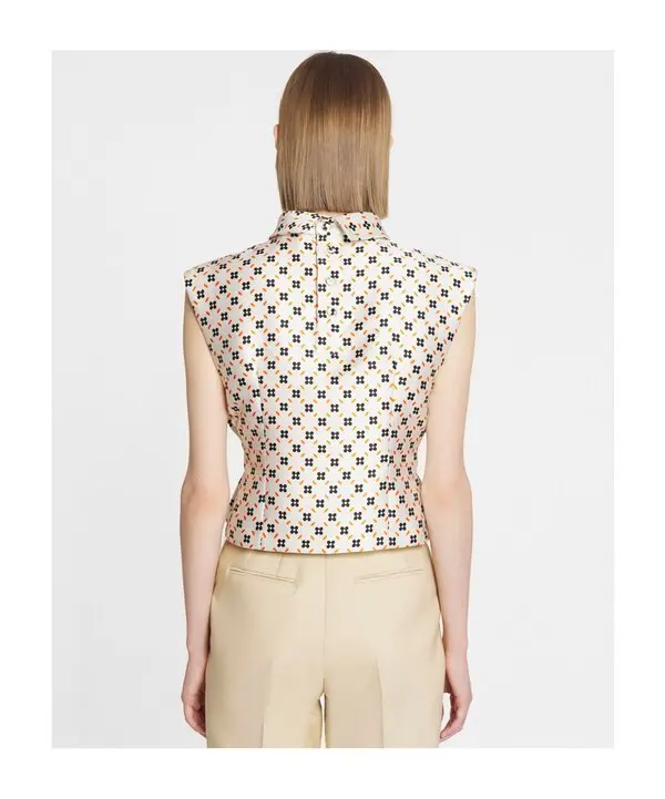 LANVIN Sleeveless Geometric Floral Top - White