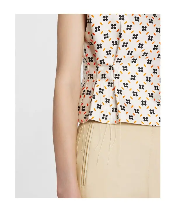 LANVIN Sleeveless Geometric Floral Top - White