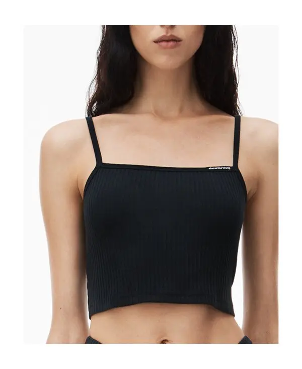 Alexander Wang Ribbed Knit Spaghetti Strap Top - Black