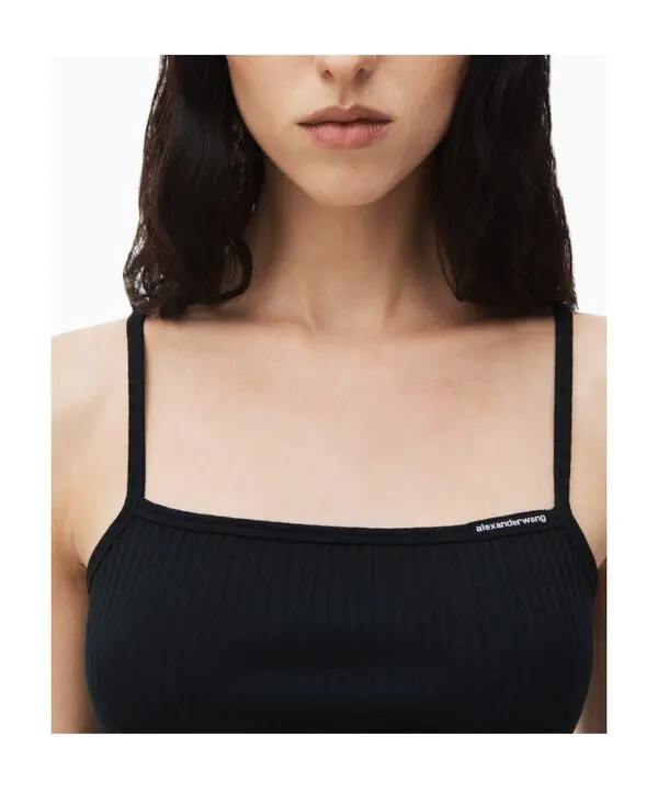 Alexander Wang Ribbed Knit Spaghetti Strap Top - Black