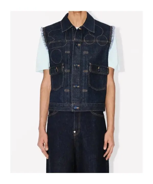 Kenzo Japanese Denim Badges Cut-off Trucker Vest