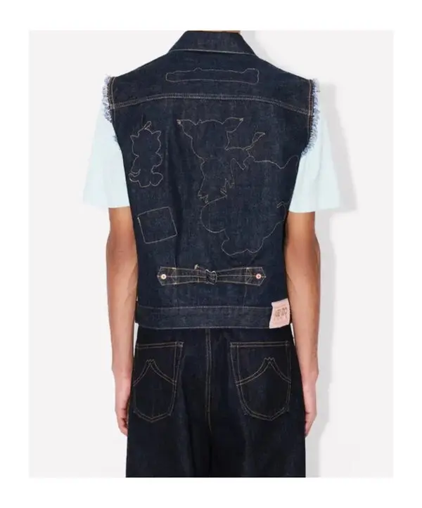 Kenzo Japanese Denim Badges Cut-off Trucker Vest