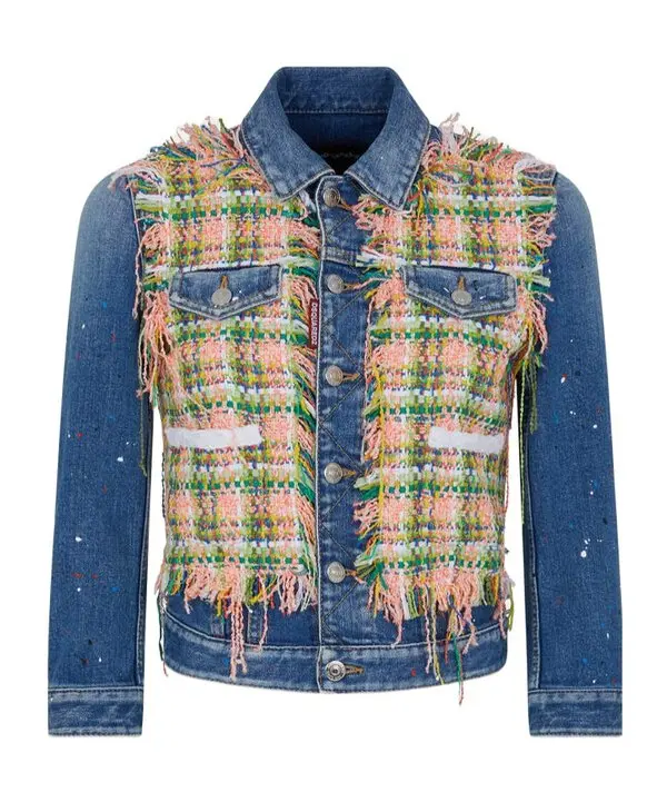 Dsquared2 Paint-splatter Denim Jacket With Textured Paneling