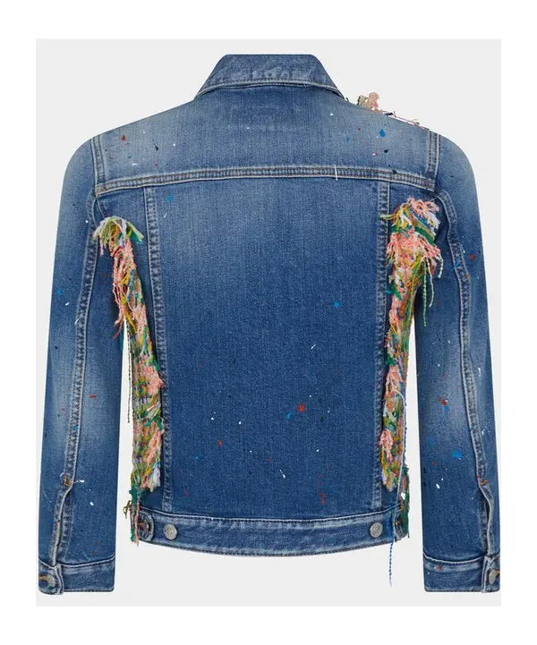 Dsquared2 Paint-splatter Denim Jacket With Textured Paneling