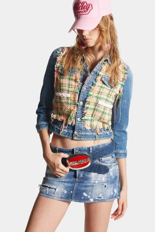 Dsquared2 Paint-splatter Denim Jacket With Textured Paneling