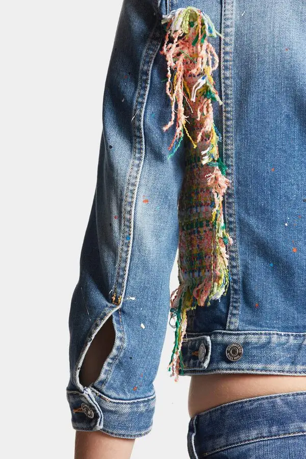 Dsquared2 Paint-splatter Denim Jacket With Textured Paneling